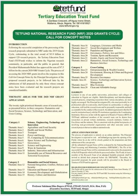 JUST IN: TETFund Announces N7.5 Billion Research Grant For Lecturers ...